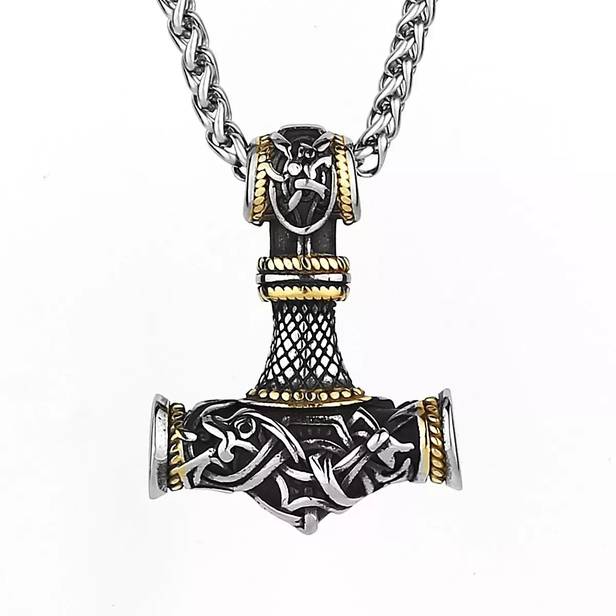 Stainless Steel Norse Viking Odin Thor Hammer Mjolnir Pendant Necklace ...