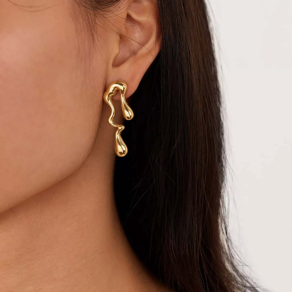 Chunky Unique Asymmetrical Irregular Geometry Gold Silver Color ...