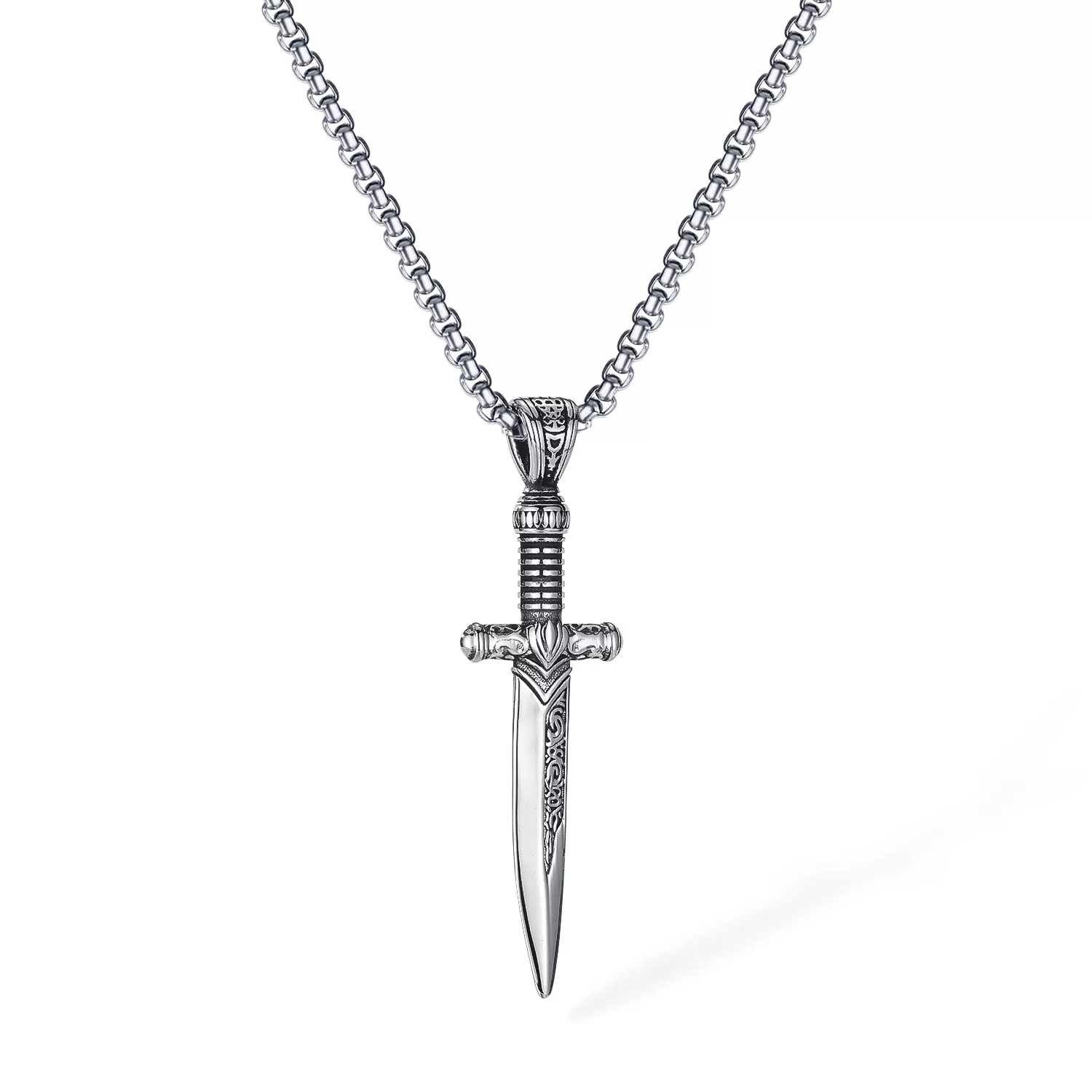 Simple Non Tarnish Hip Hop Stainless Steel Long Box Chain Warrior Sword ...